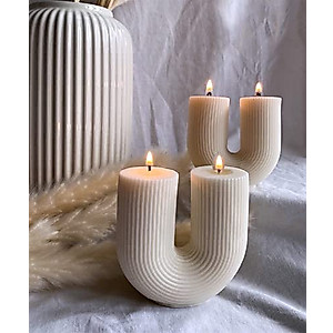 Large U Shaped Candle Aesthetic Ribbed Candles Minimalist Geometric Shaped Candles Soy Wax Scented Candle Art Decorative Handmade U Shape Candle for Wedding Spa Yoga Birthday Christmas Gift (White)