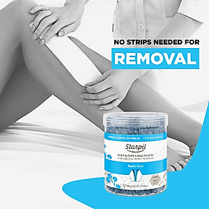 Starpil Wax 600g / 1.3 lb Blue Hard Wax Beads for Painless Hair Removal, Stripless Wax Beads, Polymer Blend Low Temperature Wax for Face, Bikini, Brazilian, Legs, Underarm, Back and Chest