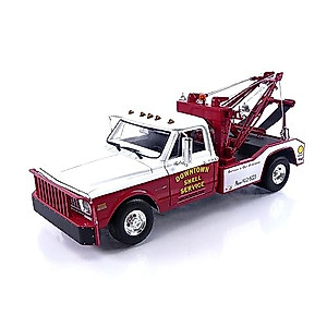 Greenlight 1972 Chevrolet C-30 Dually Wrecker Tow Truck Downtown Shell Service - Service is Our Business White and Red 1/18 Diecast Model Car