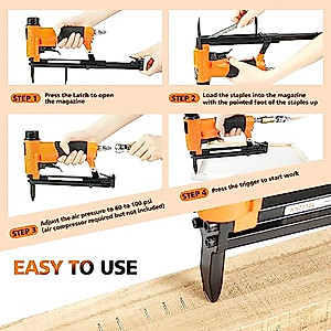 Kamsin 22 Gauge KN7116L Long Nose Upholstery Staple Gun Fits 3/8" (9.1mm) Crown 3/16" to 5/8" Length 71 Series Staples, Pneumatic Stapler Gun for Furniture and Fabric