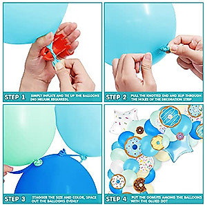Levfla Blue Donut Balloons Garland Boy Pastel Green Decoration Kits Sprinkles Confetti Doughnut Backdrop with Cutouts Kids Birthday Party Balloons Arch Photo Props Favor Ideas Supplies