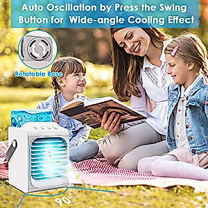 Portable Air Conditioner, 90° Oscillating Portable AC, Battery powered cordless Personal Air Cooler, Quick Cool, Suitable for Tent, Camping, Bedside, Car, Office & Study