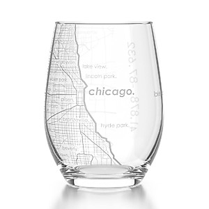 Well Told Engraved Chicago Illinois Map Stemless Wine Glass, Etched Wine Glass (15 oz, Clear) City Map Wine Glass, Custom Wine Glass, Gifts for Wine Lovers