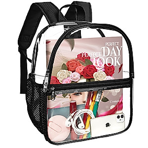 Vikcnitor Clear Mini Backpack Stadium Approved, Heavy Duty Waterproof Clear Bookbag for Concerts, Work, Sport Events-Black