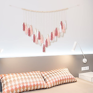 Luxbrand Large Macrame Wall Haning Boho Home Decor, Blush Pink Tassel Wall Decor Bohemian, Bedroom Living Room Girls Room Nursery Dorm Room Decoration