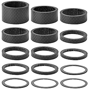 Fengek 15 Pcs Headset Spacer for Bicycle, 7 Sizes Carbon Fiber Road Bicycle Stem Headset Spacers Kit for 1-1/8 Inch Stem, 1mm 2mm 3mm 5mm 10mm 15mm 20mm
