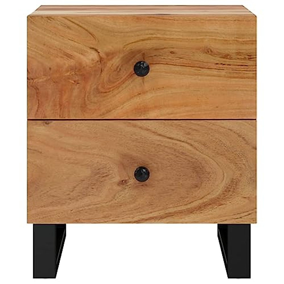 YAFF Rustic Wood Side Cabinet, 2-Tier Bedside Cabinet with 2 Drawers & Metal Legs, Small Night Stand End Table Dresser Bedside Furniture for Bedroom, Nursery, Small Space—15.7"x13"x18.1"-Natural