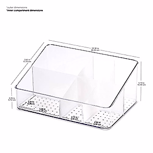Madesmart 6-Compartment Angle Storage Bin for Bathroom Organization, Plastic Bathroom Storage Bin with Open Top Design, Frost