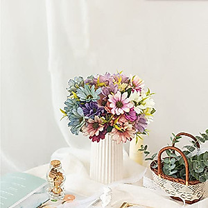 CORVYUC Silk Artificial Flowers 5 Pcs Fake Cosmos Faux Daisy Wildflowers for Indoor Outdoor Home Garden Porch Window Table Centerpieces Vase Wedding Party Decor