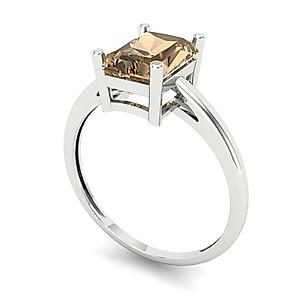Clara Pucci 2.0 ct Emerald Cut Solitaire Brown Champagne Simulated Diamond Bridal Designer Anniversary Engagement Ring 14k White Gold