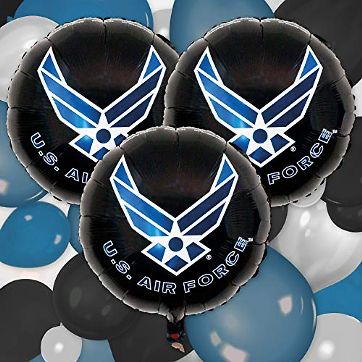 Havercamp U.S. Air Force Balloons (3 Pcs.); 18” Round Mylar Balloons with the Air Force Logo. Officially Licensed by the U.S. Air Force Military.