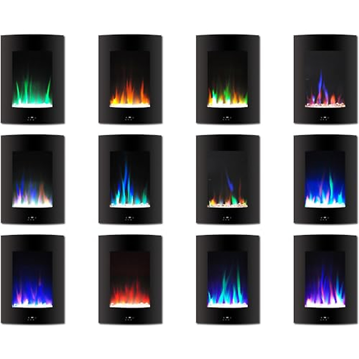 Cambridge 27 Inch Tall Vertical Wall Mounted Curved Panel Electric Fireplace Heater with LED Multicolor Flames, Crystal Rocks, Remote Control for Living Room, Bedroom, Home Office, Black