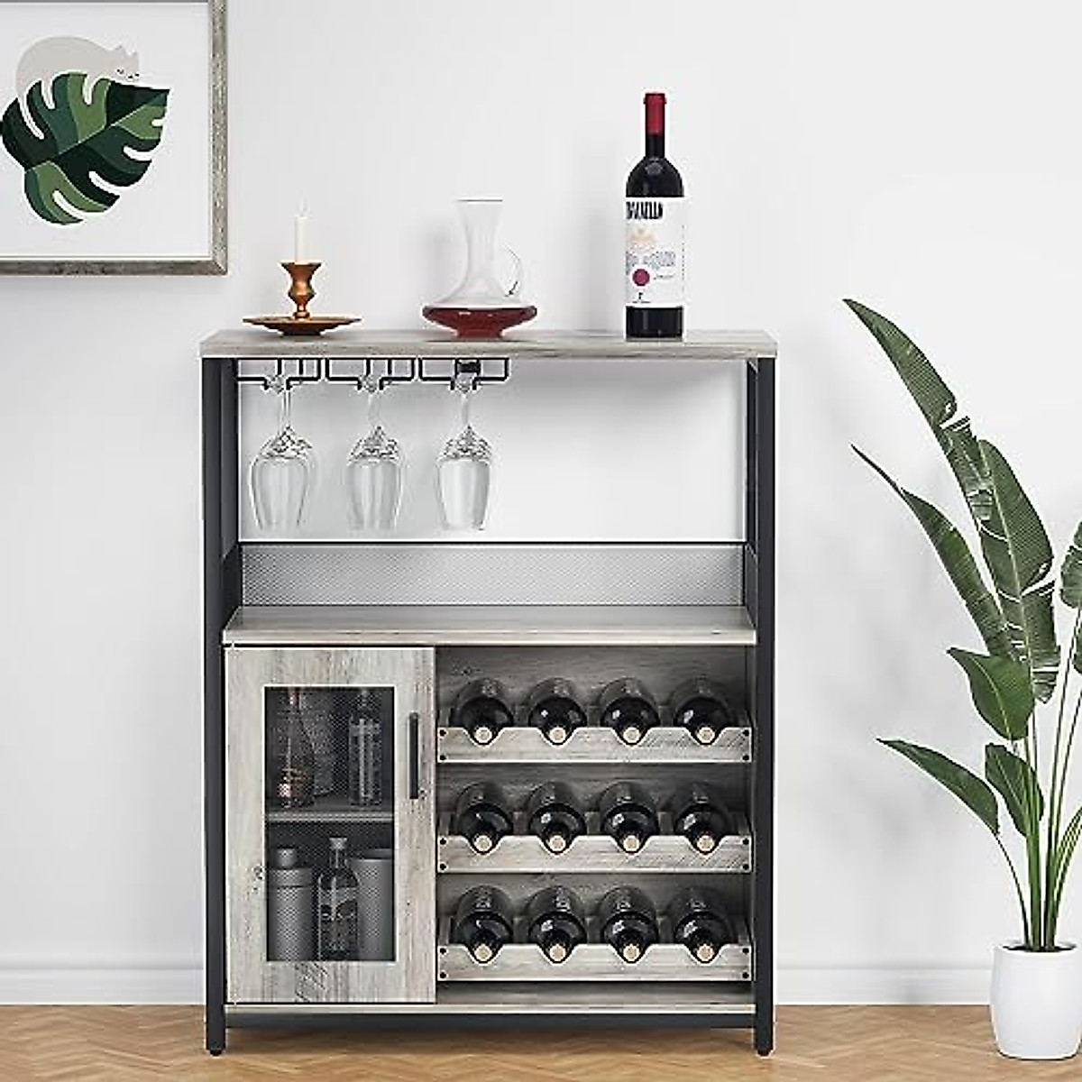 Entcook Wine Bar Cabinet with Storage,Small Liquor Cabinet,Bar Cabinet with Glass Holder for Apartment,Bar,Kitchen,Dining Room,Home Decor,36x27 inches Gray & Black