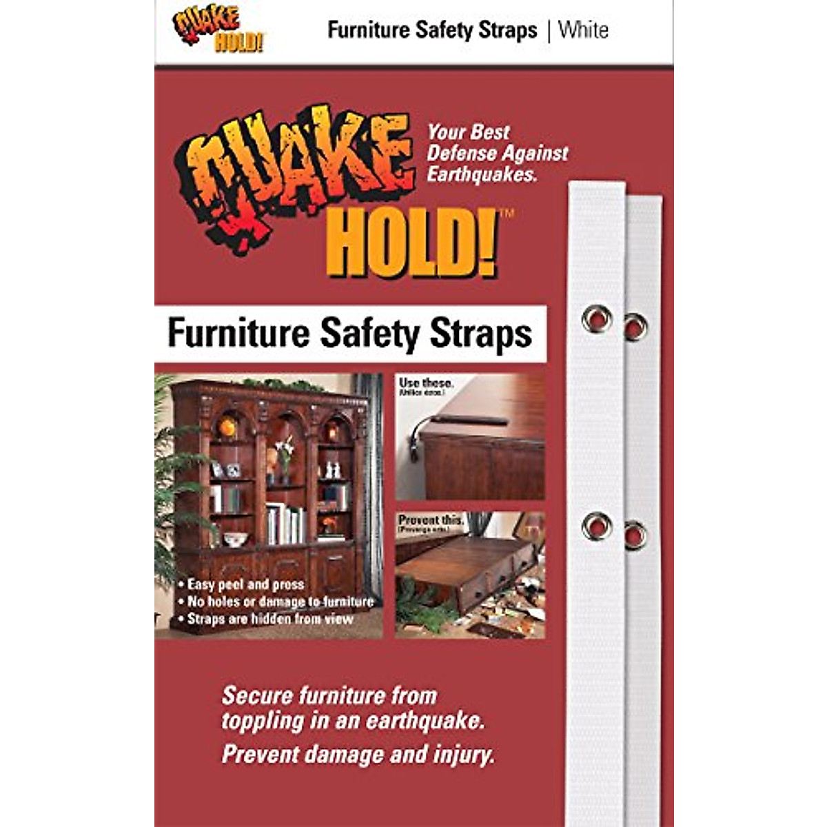 Quakehold! 4164 Furniture Strap Kit, White