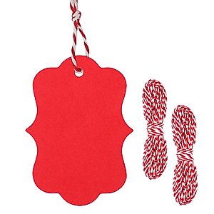 G2PLUS Red Gift Tags, 100PCS Red Paper Gift Tags with String, 2''x2.8'' Blank Labeling Tags for Christmas, Valentine's, Gift Wrapping, DIY Arts, Crafts