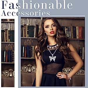 Bonuci 4 Pcs Butterfly Jewelry Set Butterfly Pendant Necklace Hoop Earrings Bracelet Ring Necklace Set for Women(Silver)