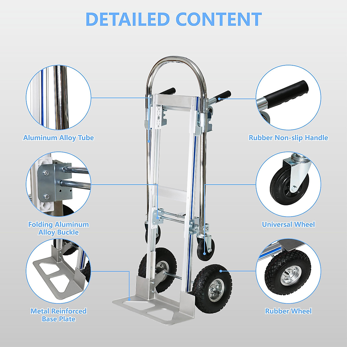 Aluminum Convertible Hand Truck, 2 in 1 Folding Dolly 800 LBS Capacity Heavy Duty Industrial Platform Cart Collapsible Truck for Transport & Moving in Warehouse, Home, Supermarket