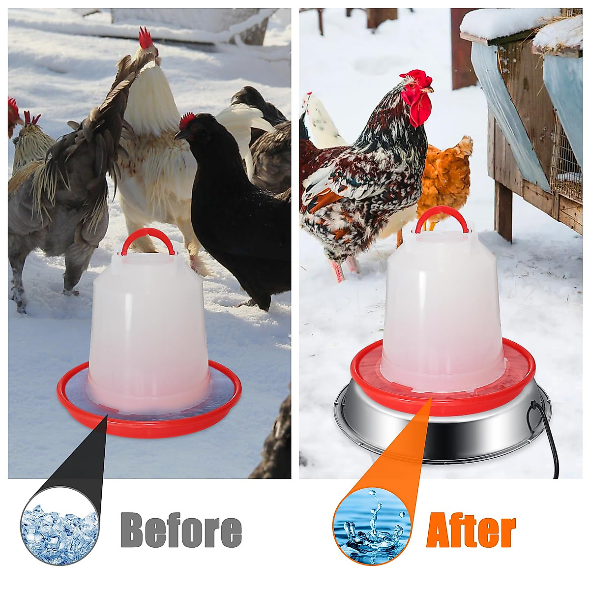 Gsbomzap 12 Inch Chicken Water Heater Base, 5 Gallons Poultry Drinker Heater Base with Thermostat and Power Cord, Automatic Electric Poultry Winter Deicer Heated Base for Plastic/Metal Chicken Waterer