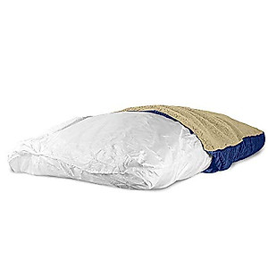 Floppy Dawg Universal Dog Bed Replacement Cover. Removable and Machine Washable Cover for Mattress and Rectangular Pillow Beds. Medium 30L x 19W. Blue with Beige Top.