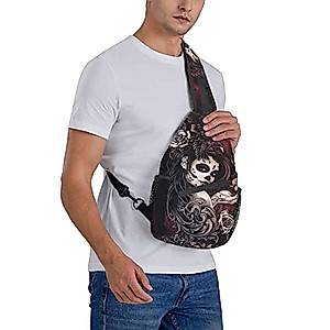 Skull Sling Bag Crossbody Backpack Chest Hiking Daypack Casual Shoulder Bags for Women Men Outdoor Traveling