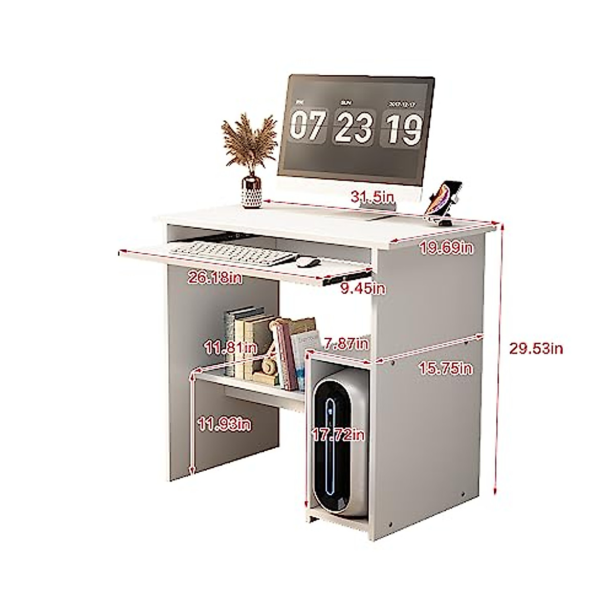 ALISENED Desktop Computer Desk, Laptop Study Table Office Desk with Storage Drawer Shelves Keyboard Tray, Small Student Desks Gaming Computer Desk for Small Spaces Home Office