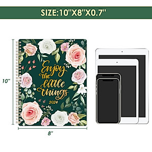 2024 Planner - Planner/Calendar 2024, Jan 2024 - Dec 2024, 2024 Planner Weekly and Monthly with Tabs, 8" x 10", Flexible Cover + Thick Paper + Twin-Wire Binding, Perfect Daily Organizer - Floral