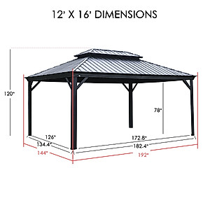 Kozyard Alexander 12' X 16' Hardtop Gazebo, Aluminum Metal Gazebo with Galvanized Steel Double Roof Canopy, Curtain and Netting, Permanent Gazebo Pavilion for Patio, Backyard, Deck, Lawn (Gray)