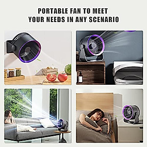 AIBAASAA table fan. Battery operated fan. Quiet home desk fan. Bedside fan. 4000 ma. Up and down 90° adjustable. Three speeds. Portable fan. Suitable for living room, bedroom, kitchen use. (Grey)