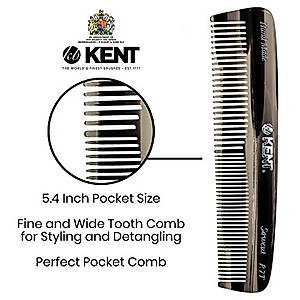 Kent R7T Double Tooth Hair Pocket Comb, Small Fine/Wide Tooth Comb For Hair, Beard and Mustache, Coarse/Fine Hair Grooming Comb for Men, Women and Kids. Saw Cut Hand Polished. Handmade in England