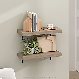 Furinno Tanna 22-Inch Wall Mounted Floating Display Shelves, Natural, Set of 2