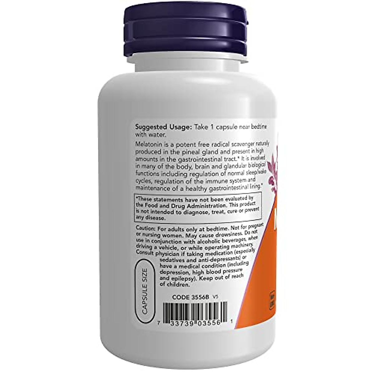NOW Supplements, Melatonin 5 mg, Free Radical Scavenger*, Healthy Sleep Cycle*, 180 Count (Pack of 1)