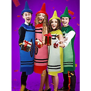 Xtinmee 4 Set Crayon Costume for Adults, Halloween Crayon Fancy Dress Funny Outfit for Halloween Cosplay Dress up, One Size (Yellow, Red, Green, Blue)