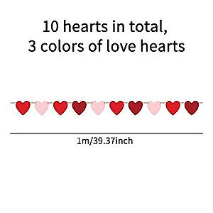 Heart Garland Banner,Red Heart Felt Banners Garland for Fireplace,Use for Valentines Day Decor,Anniversary, Wedding, Engagement Party Home Decor