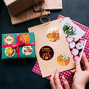 Thanksgiving Turkey Gift Stickers Round Envelope Seal Label Stickers Self-Adhesive Pumpkin Happy Thanksgiving Day Stickers for Card Candy Bag Box Decoration Party Favors Class Rewards 96 Pieces