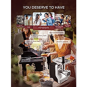 Electric Meat Grinder Heavy Duty - 5 in1 Home Meat Grinder - 3000W Max Powerful - Sausage Stuffer - Slicer/Shredder/Grater - Kubbe & Tomato Juicing Kits - 3 Stainless Steel Grinding Plates - Size #12