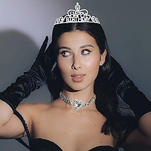 CURASA Happy Birthday Tiara Crown for Women Girls Silver Rhinestones Birthday Tiaras Birthday Princess Crowns for Kids Crystal Birthday Headbands with Comb Bday decorations for Birthday Party