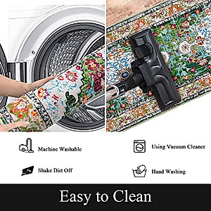 U'Artlines Boho Hallway Runner Rug 2' x 6' Vintage Farmhouse Laundry Rug Runner Accent Area Rug Carpet Non Slip Washable Kitchen Rug Entryway Runner Mat Throw Rug for Living Room (Green)