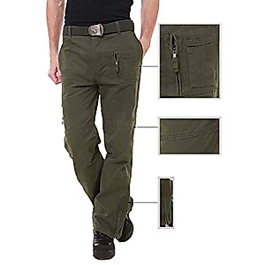 CRYSULLY Men's Casual Trousers Cotton Wild Cargo Pant Combat Wear Work Pants with Zipper Assault Pants Army Green