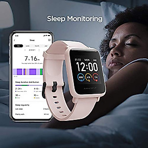 Amazfit Bip S Lite Smart Watch Fitness Tracker for Women, 30 Days Battery Life, 1.28”Always-on Display, 14 Sports Modes, Heart Rate & Sleep Monitor, 5 ATM Water-resistant, for Android iPhone(Pink)