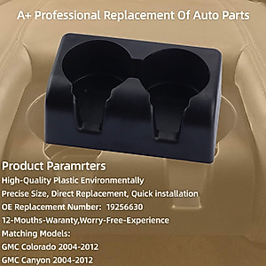 Dasbecan Rear Seat Dual Cup Holder Center Console Insert Double Storage Compatible with Chevy Colorado GMC Canyon 2004-2012 Replaces# 19256630