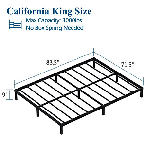 DiaOutro 9 Inch California King Bed Frames Heavy Duty Low Profile Metal Platform No Box Spring Needed Mattress Foundation, Easy to Assembly, Noise Free, Black
