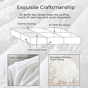 WhatsBedding 5 Inch Memory Foam Mattress Topper Queen Size, 100% Cotton Cover Breathable Fluffy Shredded Memory Foam Filled Pillow Top, Anti-Slip Bottom, 4 Anchor Elastic Bands, 80x60x5 Inch