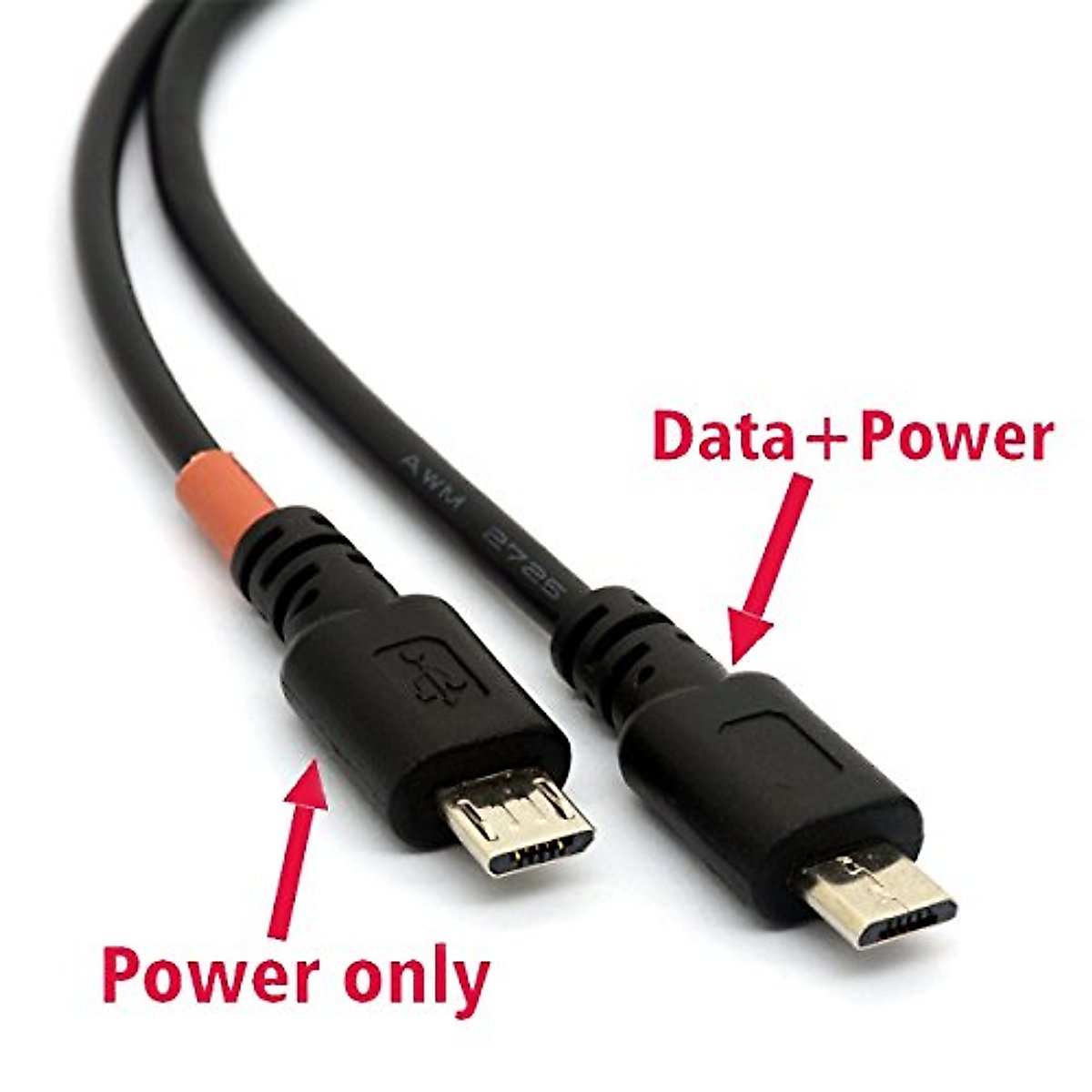 Micro USB Cable Y Splitter USB 2.0 A to Dual Micro B Power Enhancer Hub Adapter 1 Male to 2 Male Android Extension Code Syncing and Charging Two Devices Simultaneously