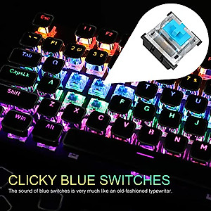 Camiysn Typewriter Style Mechanical Gaming Keyboard, Black Retro Punk Gaming Keyboard with RGB Backlit, 104 Keys Blue Switch Wired Cute Keyboard, Unique Square Keycaps for Windows/Mac/PC