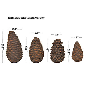 Stanbroil Set of 4 Gas Logs Decorative Ceramic Pine Cones for Indoor or Outdoor Fireplaces and Fire Pits