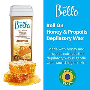 Depil Bella Bundle Kit Waxing Roller, 1 Roll on Honey and propolis + 3 Roll on Black Depilatory Wax Hair removal for Women and men, Sensitive hair, At Home and professional Waxing, Brazilian Bikini, L