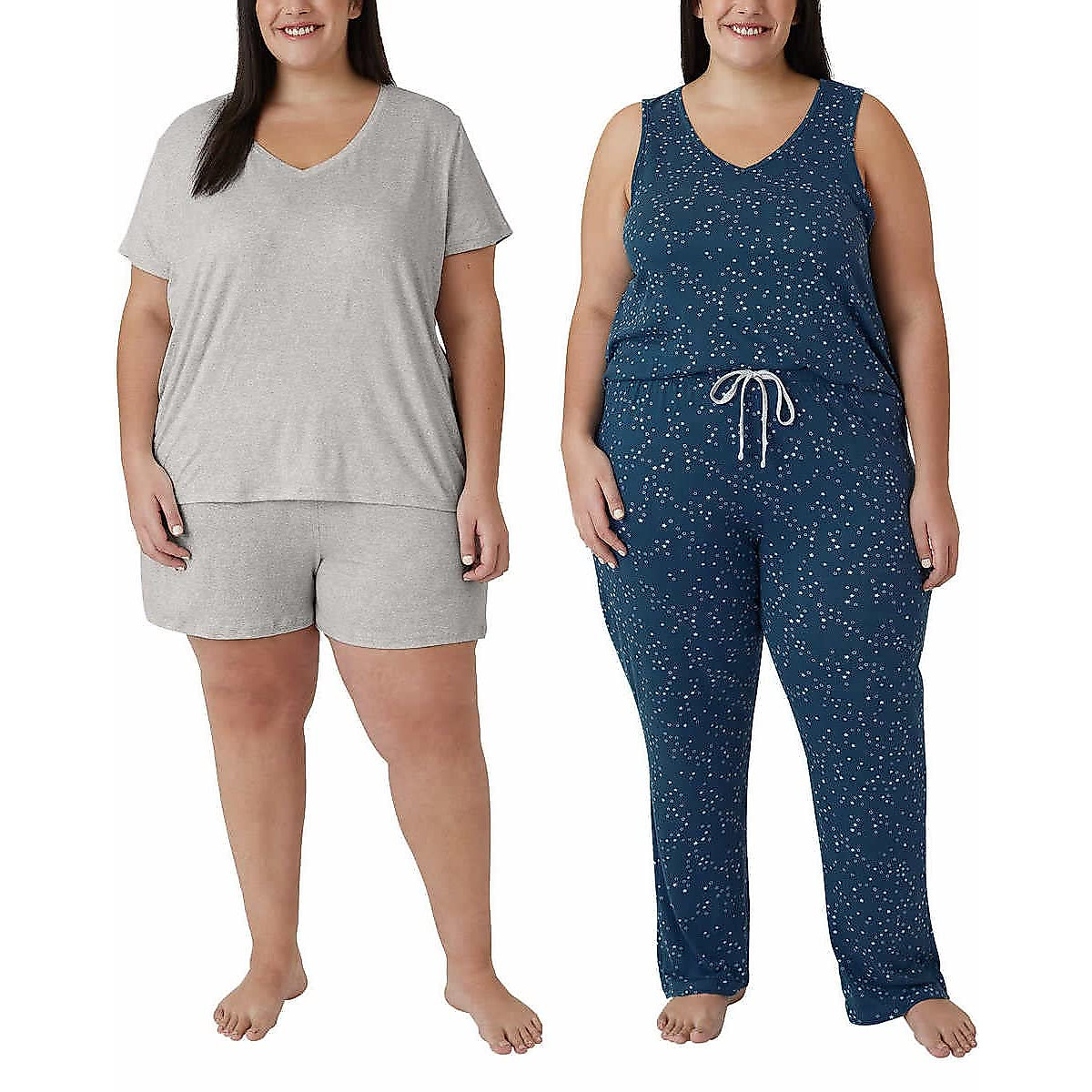 Eddie Bauer Women 4-Piece Pajama Set (as1, alpha, s, regular, regular, Gray/Blue)