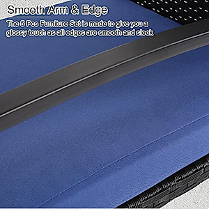 Kinfant Outdoor Patio Wicker Furniture Set - 5-Pcs All Weather Furniture Set with 2 Chairs, Coffe Table, 2 Ottomans and Cushions for Balcony Porch Backyard Garden (Dark Blue)