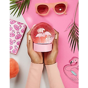 Mingfuxin Snow Globe, Pink Flamingos Snow Globe for Kids, Glitter Glass Snowglobes for Women Girls, Snow Globes Home Office Table Decor Birthday Gift, 100MM Pink Flamingos Valentines Snow Globe