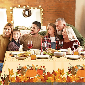4 Pack Thanksgiving Fall Tablecloths, Pumpkin Maple Leaves Table Cloth Disposable Plastic Autumn Harvest Thanksgiving Table Cover for Dinner Kitchen Party Holiday Decorations, 54” x 108” Rectangle